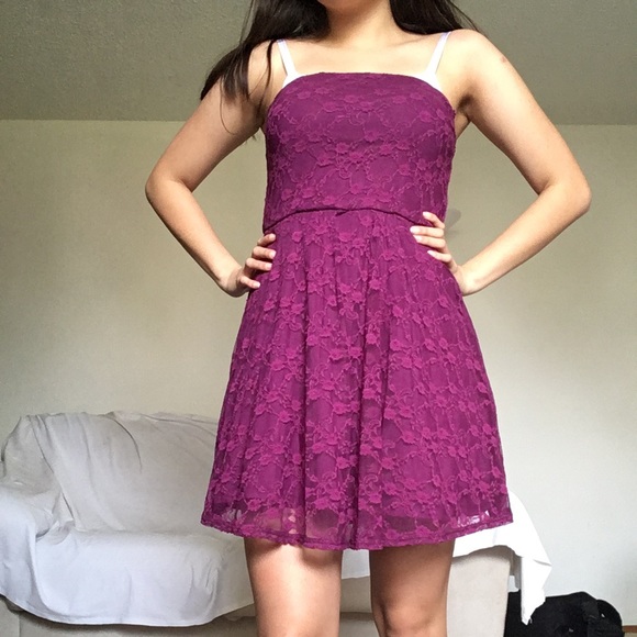 Dresses | Strapless Purple Lace Dress | Poshmark